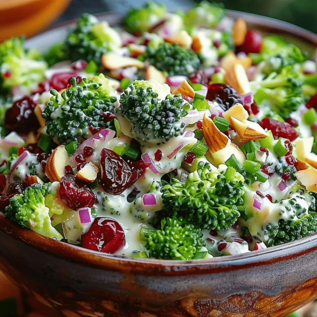 Salade de brocolis aux canneberges, amandes et sauce crémeuse ...
