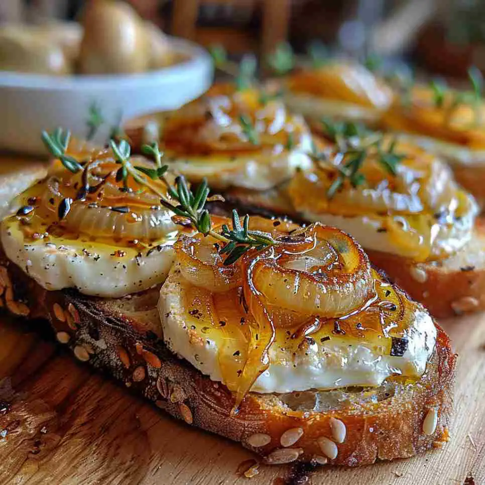 Toasts croustillants au chèvre chaud et oignons caramélisés : une ...
